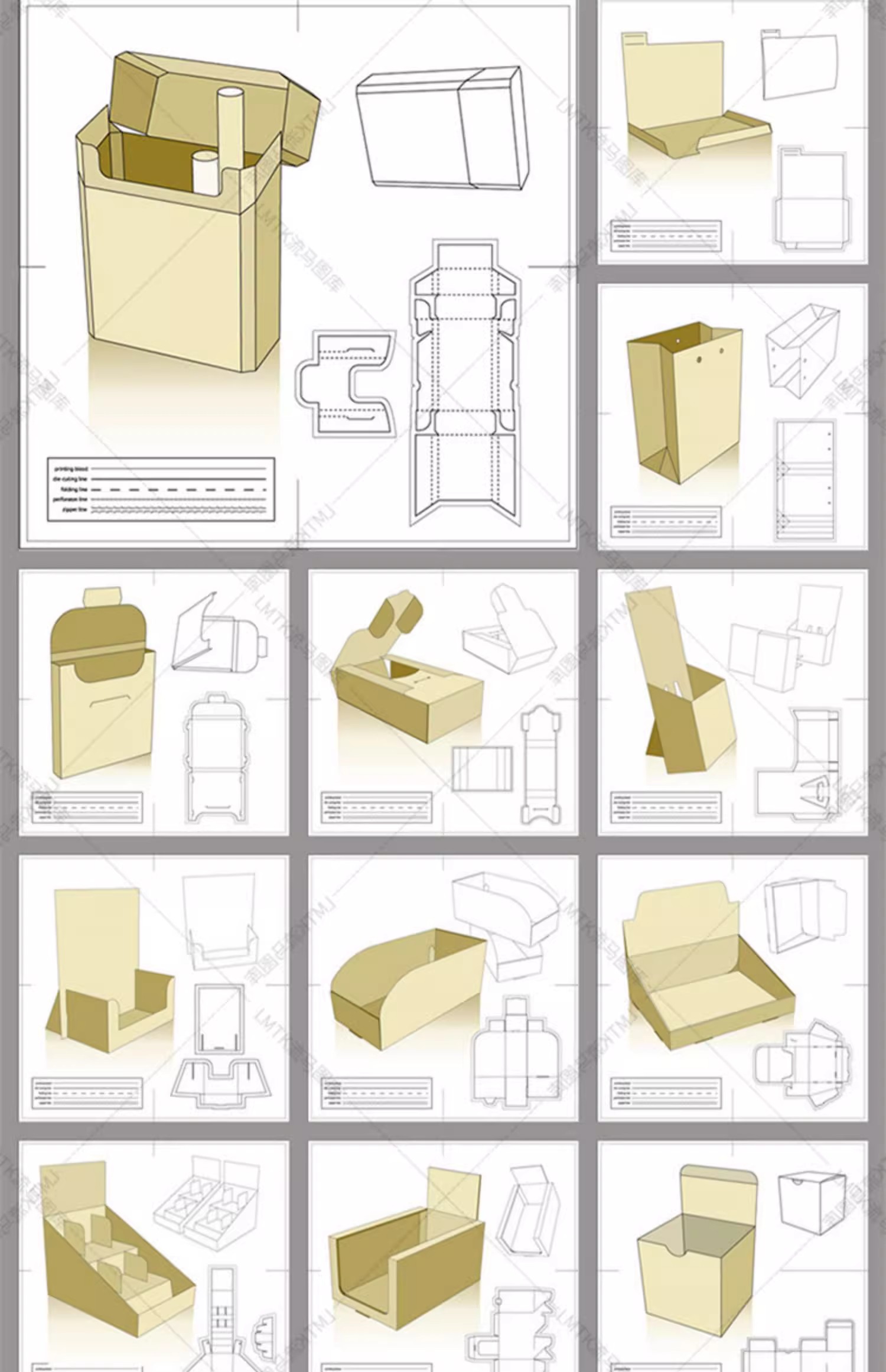 包装盒手提袋异形常用设计刀版图展开图AI/PS/CDR素材模板大合集-大怪兽分享