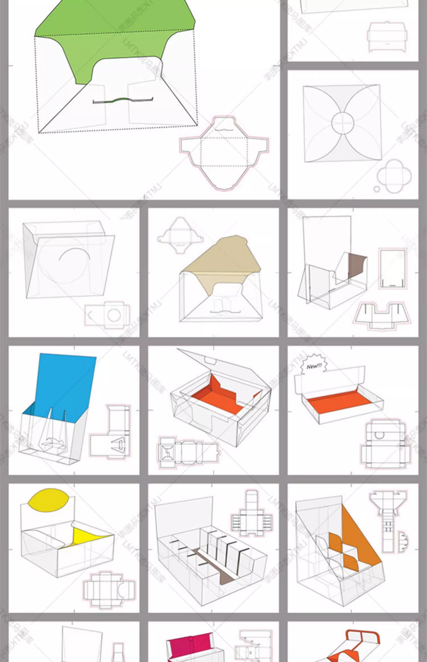 包装盒手提袋异形常用设计刀版图展开图AI/PS/CDR素材模板大合集-大怪兽分享